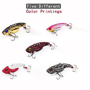 5PCS Fishing Lures Rooster Tail Metal VIB Hard Spinner Blade Baits with Feathers Fishing Lure Bass Crankbait Fishing Spinner Blade for Bass Fishing Lure Kit with Tackle Box