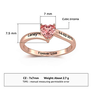 Ashleymade Personalized Promise Rings for Her Heart Simulated Birthstone Rings with Name Couple Rings Engagement Rings Jewelry for Valentines Day (Rose Gold, 9)
