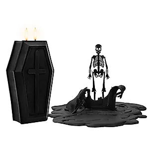 Asaleilipa Coffin Skeleton Candles, Spooky Halloween Skull Decorations Indoor, Gothic Vintage Decor Horror Candle Gift for Home Table Room Bar
