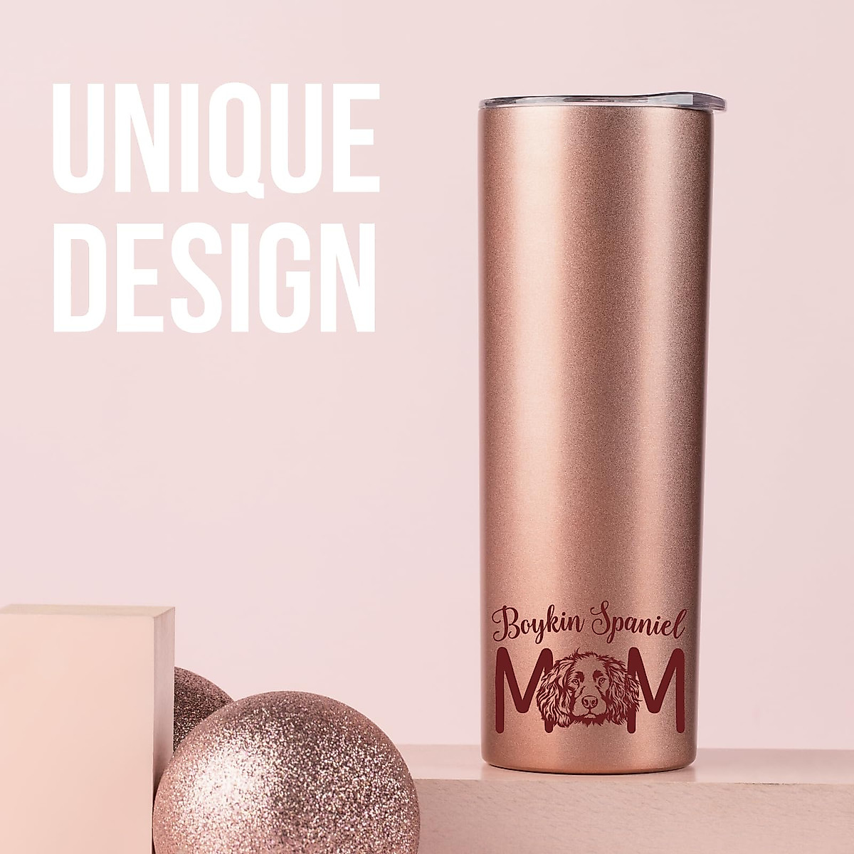 Onebttl Dog Mom Gifts, Dog Lover Gifts for Women, Best Dog Mom Ever, 20 oz Rose Gold Insulated Tumbler - Boykin Spaniel Mom