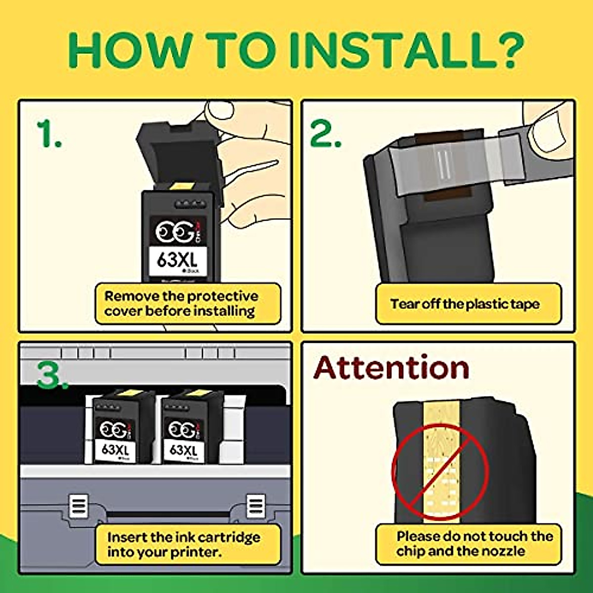 CG CHINGER Remanufactured Ink Cartridge Replacement for HP 63XL 63 XL, High Yield Work with OfficeJet 3830 4650 5255 Envy 4520 4512 4516 Deskjet 1112 3630 3634 3639 3632 2132 Printer (2 Black)