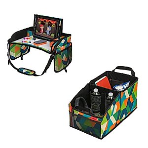 Lusso Gear Kids Travel Tray and Car Seat Organizer for Front or Backseat, Toddler Car Seat, Travel Tray for Kids Car Seat, Passenger Seats, Truck and Van (Geometric)