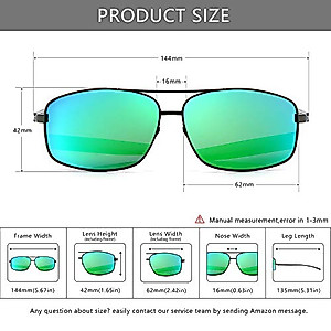 SUNGAIT Ultra Lightweight Rectangular Polarized Sunglasses UV400 Protection (Gunmetal Frame Green Mirror Lens, 62) Metal Frame 2458 QKLV