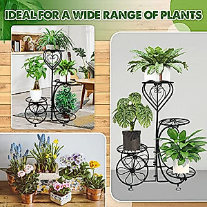 CEFZUM Plant Stand Indoor Outdoor, Metal 4 Tier Plant Shelf Flower Pot Holder Display Racks - Wrought Iron Corner Multiple Planter Rack Organizer for Garden Patio Lawn Balcony Office Black