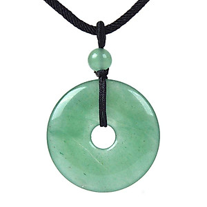 JUST IN STONES Natural Green Aventurine Gemstone 30mm Donut Beads Reiki Chakra Pendant Necklace Handmade Jewelry 22 Inch