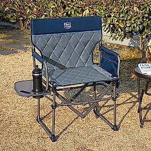 TIMBER RIDGE Heavy Duty Camping Chair with Compact Size, Portable Directors Chair with Side Table and Pocket for Camping, Lawn, Sports and Fishing, Supports Up to 350lbs, Navy