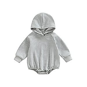 Thorn Tree Newborn Baby Boy Hooded Sweatshirt Long Sleeve Solid Romper Infant Baby Fall Winter Onesie Outfits (Gray,3-6 Months)