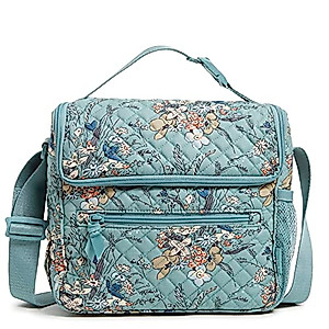 Vera Bradley Women's Cotton Crossbody Lunch Tote, Sunlit Garden Sage - Recycled Cotton, One Size