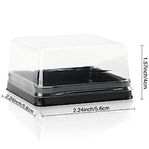 Pralb 100 Set Clear Plastic Mini Cupcake Boxes Muffin Pod Dome Muffin Single Container Box Wedding Birthday Gifts Supplies for Cheese Pastry Dessert Mooncake (square, black)
