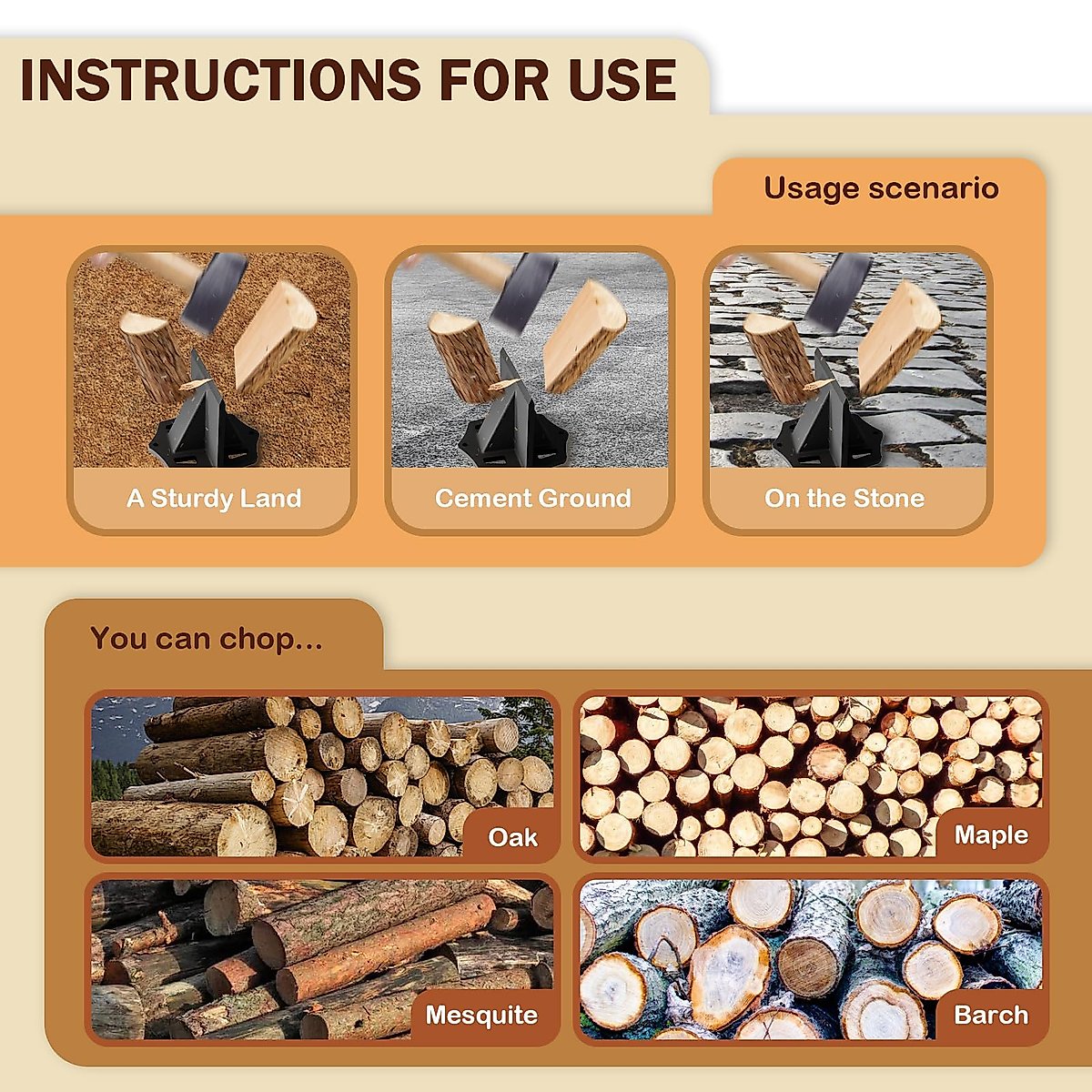 S&R PLKOP Wood Splitter，Portable Kindling Log Splitting Tool with Wedge, Manual Log Splitter Firewood Cutter, Splits Firewood Safely and Easily (Small)