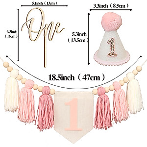 Handmade Boho 1st Birthday High Chair Banner Boho 1st Birthday Hat Decorations Party For Girl Baby Shower Pink Wall Hangings Decorative For Kids Bedroom