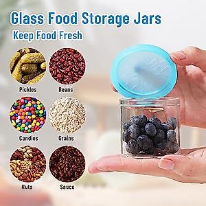 Kieaisy Glass Snack Containers, 4x5oz Small Glass Food Storage Jars, Portable Kids Lunch Containers with Silicon Lids, Condiment Container with Lids | Reusable & Microwave & Dishwasher Safe