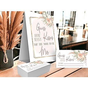 Your Main Event Prints Boho Pink Gold Pompas Grass How Many Kisses Game Sign and Cards Great For Bridal Showers and Weddings, Floral