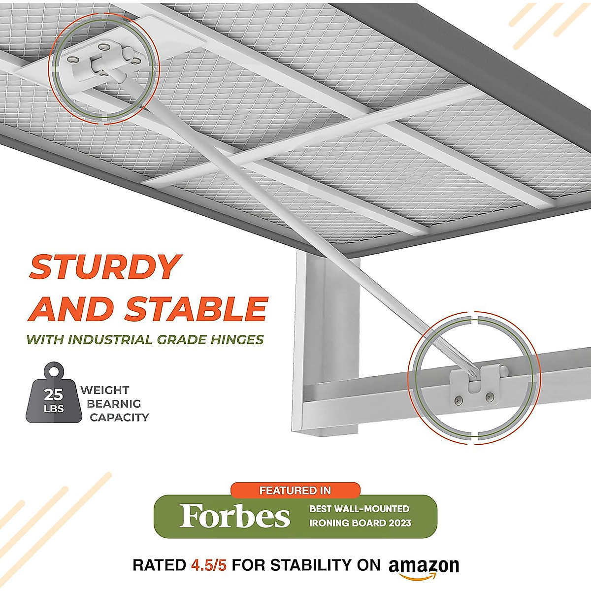 Xabitat Wall Mounted Ironing Board, 36.2" X 12.2" Compact Mount Fold Down Iron Board for Small Spaces, Space Saving with Cotton Fabric Cover, Black and Grey