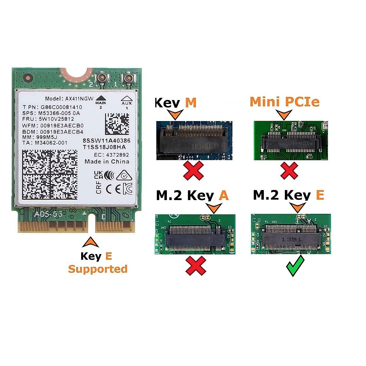 Intel AX411 WiFi 6E Adapter | Tri-Band Wireless | Up to 3.0 Gbps | CNVio2 M.2 Format for PCs | Bluetooth 5.3 Support | For Intel 12th Gen and Newer CPUs, Windows 10/11, Linux | AX411NGW (AX411)