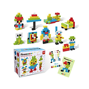 PicassoTiles 0.5” Pixel Magnetic Puzzle Cube 100 Piece Mix & Match Cubes Sensory Toys STEAM Education Learning Building Block Magnets Children Construction Toy Set Stacking Magnet Creative Kit PMC100