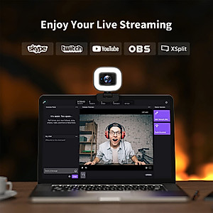 60FPS Webcam with Ring Light, Auto-Focus 1080P Web Camera with Dual Microphone and Privacy Cover，Streaming Webcam for YouTube, Skype, Zoom, Twitch, OBS, Xsplit and Video Calling