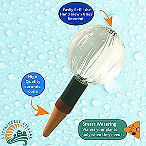 Blumat Glass Plant Self Watering Globes | Automatic Houseplant Drip Irrigation for Indoor Plants, Hanging Plants, Houseplants, Plant Garden Accessories | Vacation Plant Savers - Large Globe Small Adapter