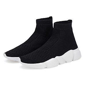Santiro Black High Top Sneakers for Men Running Shoes Knit Breathable Lightweight Walking Shoes Casual Athletic Sports Shoes Black 12 US