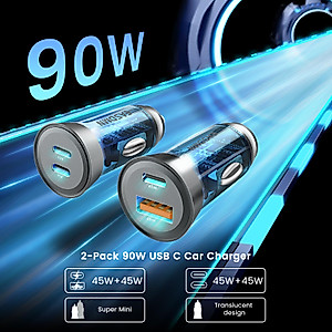 2-Pack 90W USB C Super Fast Car Charger, Dual-Port [PD/PPS 45W & QC 45W] Car Cigarette Lighter USB Charger Adaper for Samsung Galaxy S24 Ultra/S24+/S23 Ultra/S22+/S20,Note 20/10+,Tab S9/S8, iPhone 15…