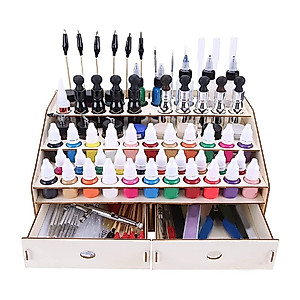 Luejnbogty DIY Wooden Organizer Paint Bottles Display Brushes Holder Stand 58 Bottles of Paint Can Be Placed