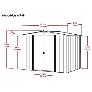Arrow Shed WR86 Arrow Woodridge Low Gable Steel, Coffee/Woodgrain 8 x 6 ft. Storage Shed