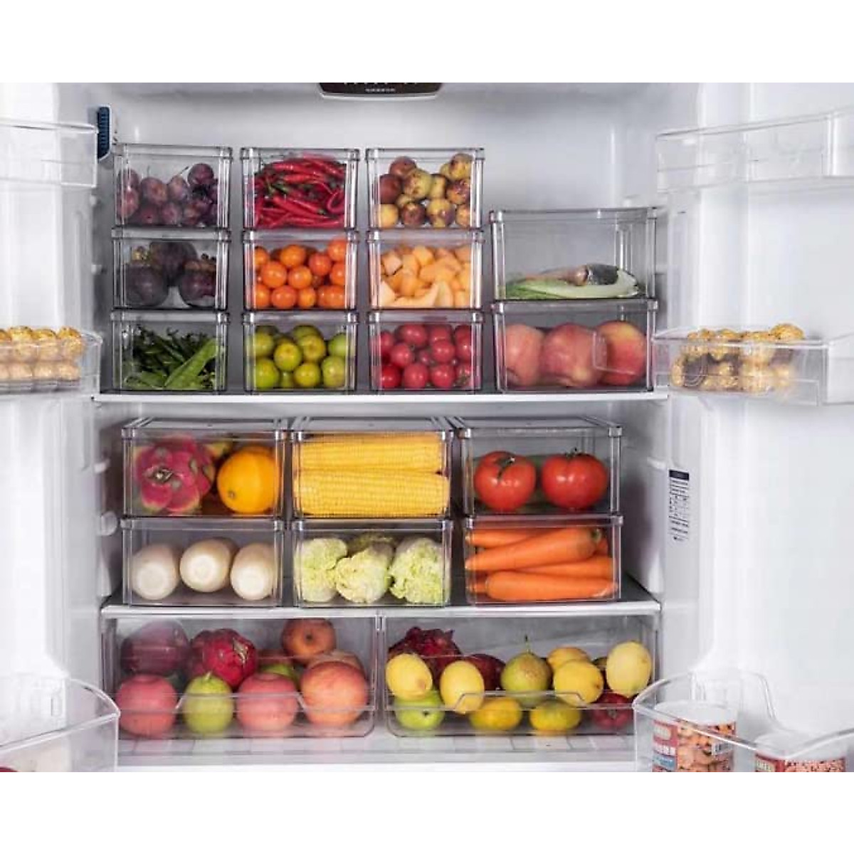 Plexel Refrigerator Organizer Bins, Fridge Organizer, Clear Plastic Food Storage Containers, Contenedores Para Organizar Cocina, Pantry Organization And Storage, with Removable Drain Tray. (3)