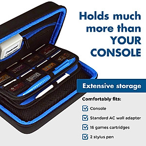 New 3DS XL Case by TAKECASE - Compatible with New 2DS XL - Travel Carrying Case Includes XL Stylus, Protective Hard Shell, 16 Game Storage, Accessories Pouch - Blue/Black [UPDATED FEB 2018]