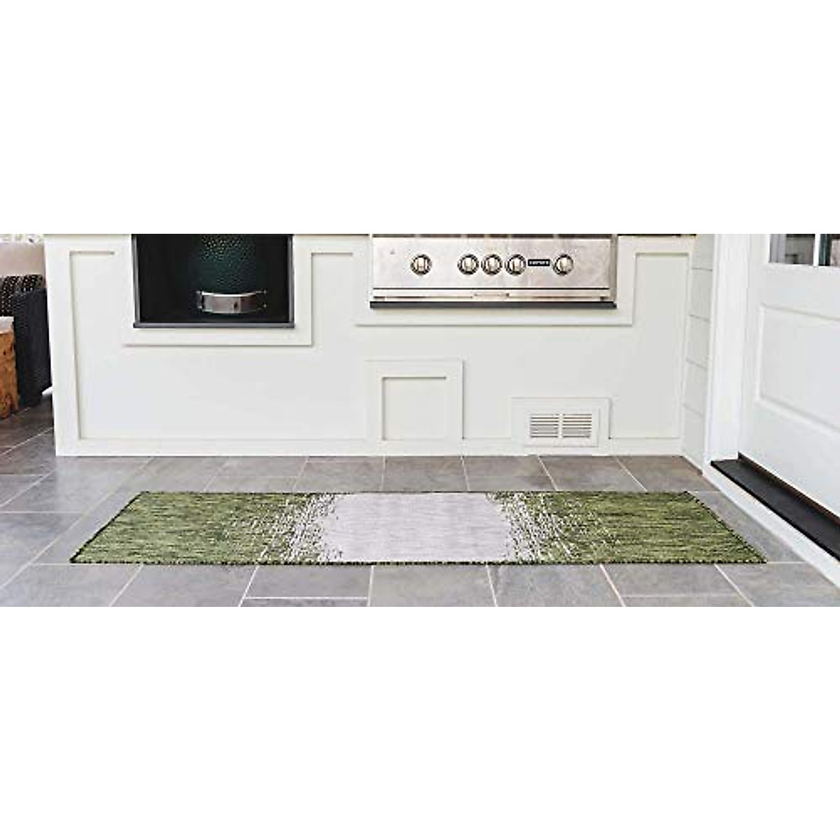 Unique Loom Modern Collection Gradient, Distressed, Vintage, Abstract, Indoor and Outdoor Area Rug, 2 ft x 6 ft, Green/Beige