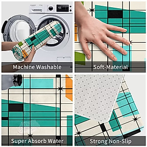 Mid Century Modern Kitchen Rug Sets 3 Piece Midcentury Retro Grid and Starbursts Orange Geometric Cushioned Floor Mats Washable Doormat Anti Fatigue Non-Slip Kitchen Runner Rugs Bedroom Area Carpet