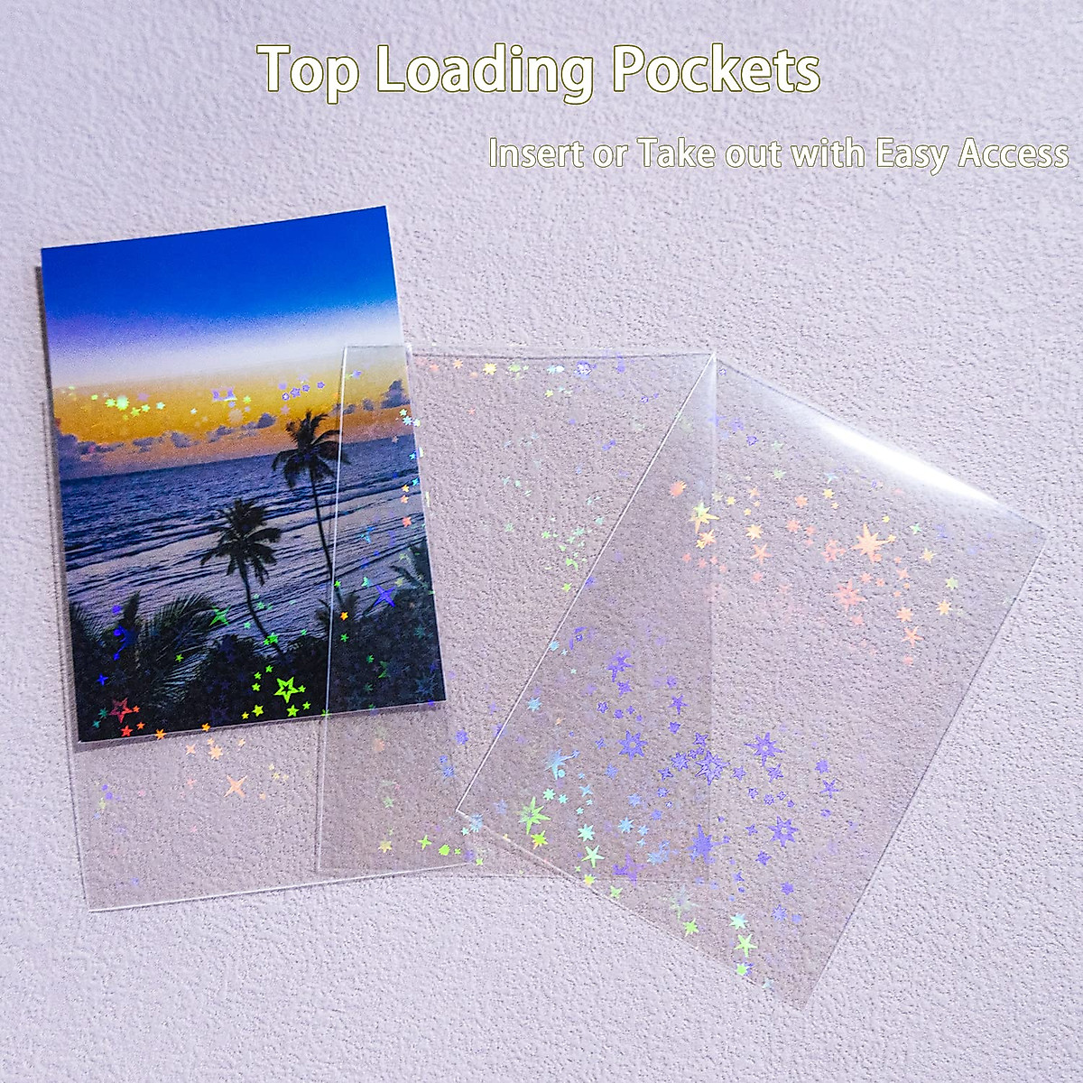 50 Pcs Clear Laser Flashing Card Sleeves for Standard Size Trading Cards, Star Shape Photocards Sleeves for Kpop Photos, Holographic Foil Soft Card Protector 2.5" X 3.5" for Photocard,Game Cards