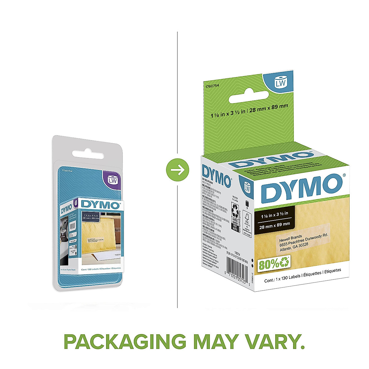 DYMO LW Mailing Address Labels for LabelWriter Label Printers, Clear, 1-1/8-Inch x 3-1/2-Inch, Self-Adhesive, 1 Roll of 130