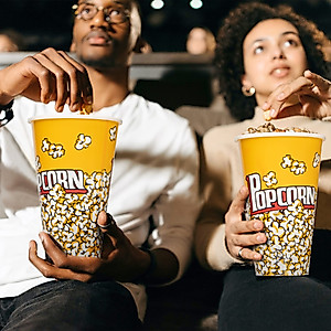 Novelty Place Retro Style Plastic Popcorn Containers for Movie Night - 7" Tall x 4.5" Top Diameter (3 Pack)