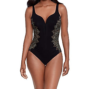 Miraclesuit Women's Petal Pusher Temptress Tummy Control Soft Cup One Piece Swimsuit, Black/Multi, 16