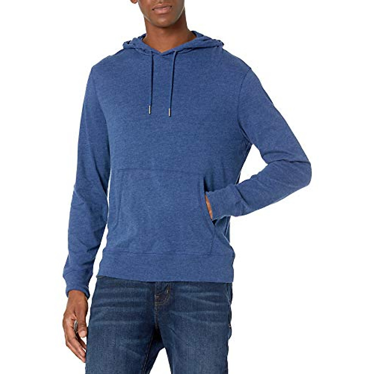 Amazon Essentials Men's Lightweight Jersey Pullover Hoodie, Blue Heather, Large