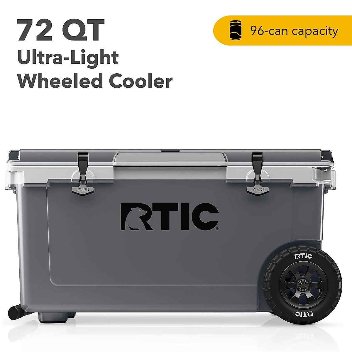 RTIC 72 Quart Ultra-Light Wheeled Cooler Hard Insulated Portable Ice Chest Box for Beach, Drink, Beverage, Camping, Picnic, Fishing, Boat, BBQ, 30% Lighter Than Rotomolded Coolers, Dark & Cool Grey
