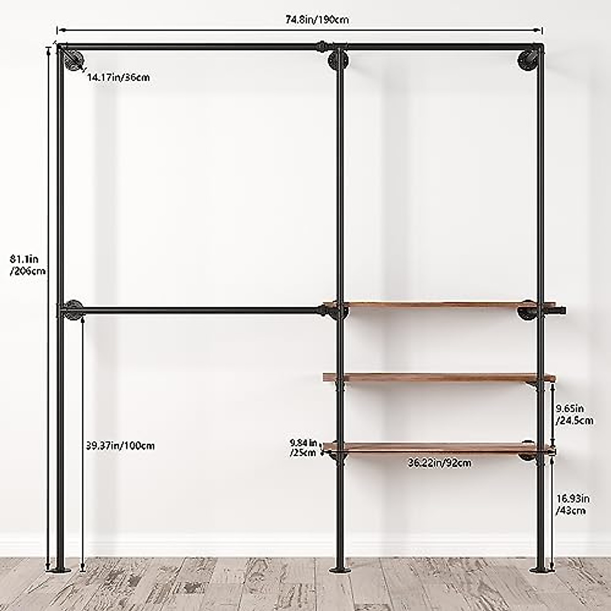 ONOTETUT Industrial Pipe Clothing Rack - Heavy Duty Wall Mounted Garment Organizer for Bedroom & Wardrobe Storage - Sturdy Hanging Rods, Multi-Purpose Design