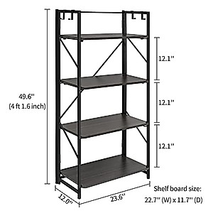 4 Tier Folding Bookshelf Modern Storage Shelves, Free Standing Display Shelf for Collectors, Easy Assembly Bookcase for Bedroom, Office, Pantry