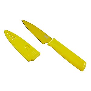 Kuhn Rikon Colori Non-Stick Straight Paring Knife with Safety Sheath, 4 inch/10.16 cm Blade, Lemon