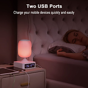 IVwarm Sleep Sound Machine Wake un Light,Smart Alarm Clock Sound Machine, Touch Control Nightstand Reading Light,APP Control Easy Setting Light with Dimmable Display and USB Charging Station