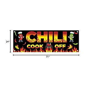 Chili Cook Off Banner Decorations, 71x24 Inch Fabric Chili Banner Sign, Chili Cook Off Supplies, Mexican Fiesta Chili Cooking Party Supplies (180 x 60 cm)