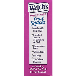 Welch's Fruit Snacks, Berries 'n Cherries, Perfect for School Lunches, Gluten Free, Bulk Pack, Individual Single Serve Bags, 0.8 oz (Pack of 40)