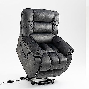 ERYE Electric Power Lift Recliner Chair Sofa for Elderly with Massage and Heat, 3 Positions Adjustable,2 Side Pockets Armchair, Charcoal Gray Microfiber Upholstery