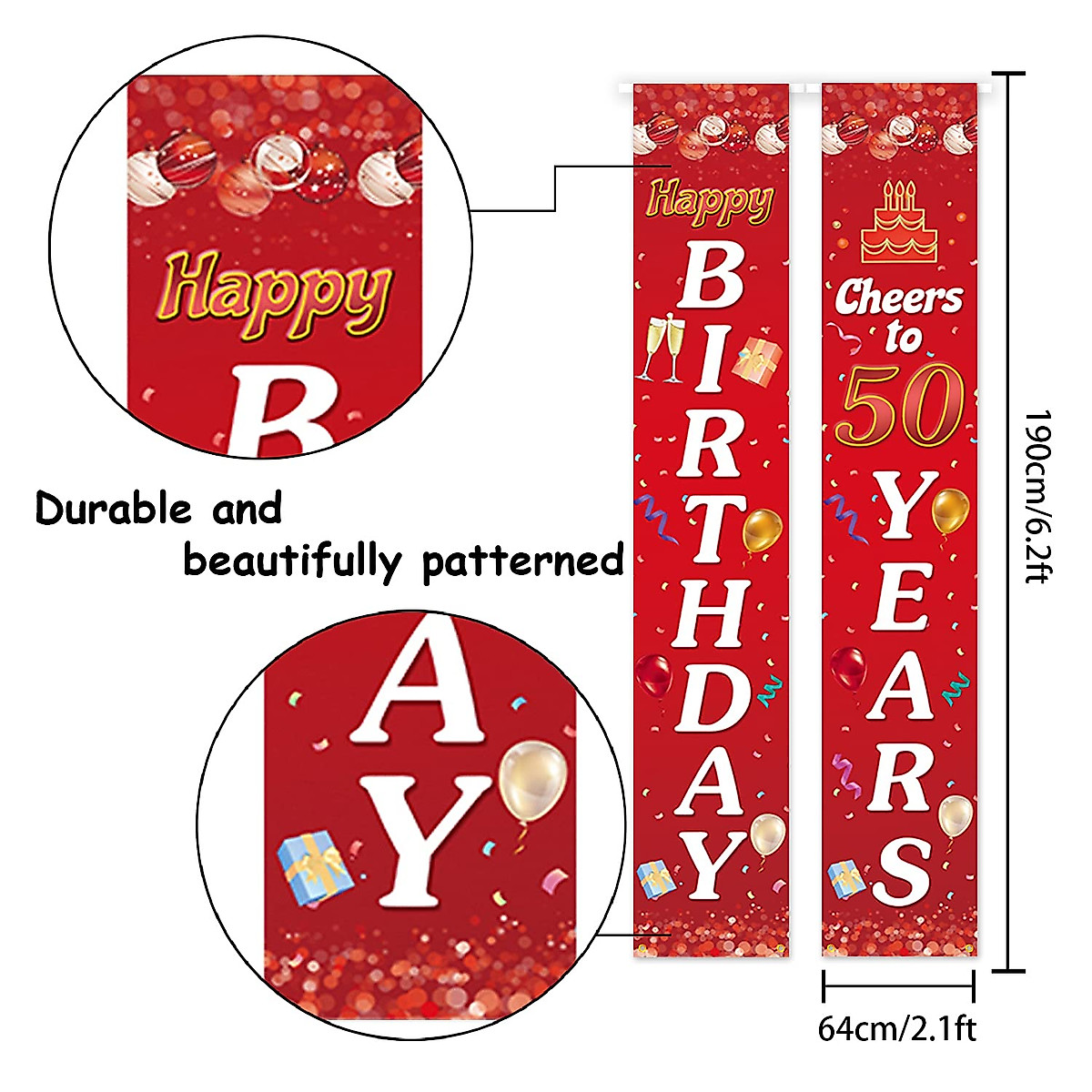 Happy 50th Birthday Porch Sign Door Banner Decor Red – Cheers to 50 Years Old Party Theme Decorations for Men Women Supplies