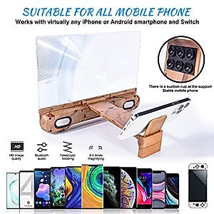 14 inch Phone Screen Magnifier with Bluetooth Speaker,Mobile Phone Screen Amplifier with 2-in-1 Foldable Stretch Stand Holder Portable 3D Screen Magnifying Glass for All Smartphones(Wood Grain)