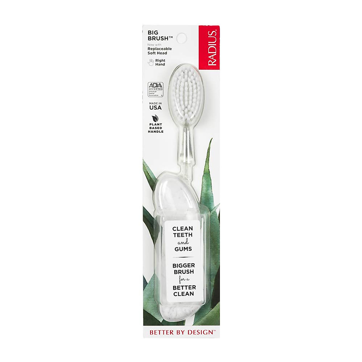 RADIUS Big Brush BPA Free & ADA Accepted Toothbrush Designed to Improve Gum Health & Reduce Gum Issues - Right Hand - Marble - Pack of 1