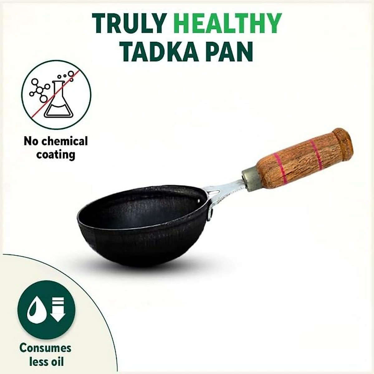 KASHVIYA Small Non-Stick Stir Fry Pan with Wood Handle, 12.7cm/5 inch, 0.3L, Black