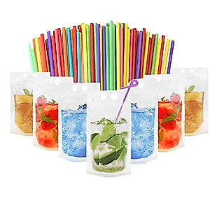 Muka 50 PCS 16 OZ Reusable Frosted Stand up Juice Pouches with Reusable Straws, Hand-held, 4 Mil