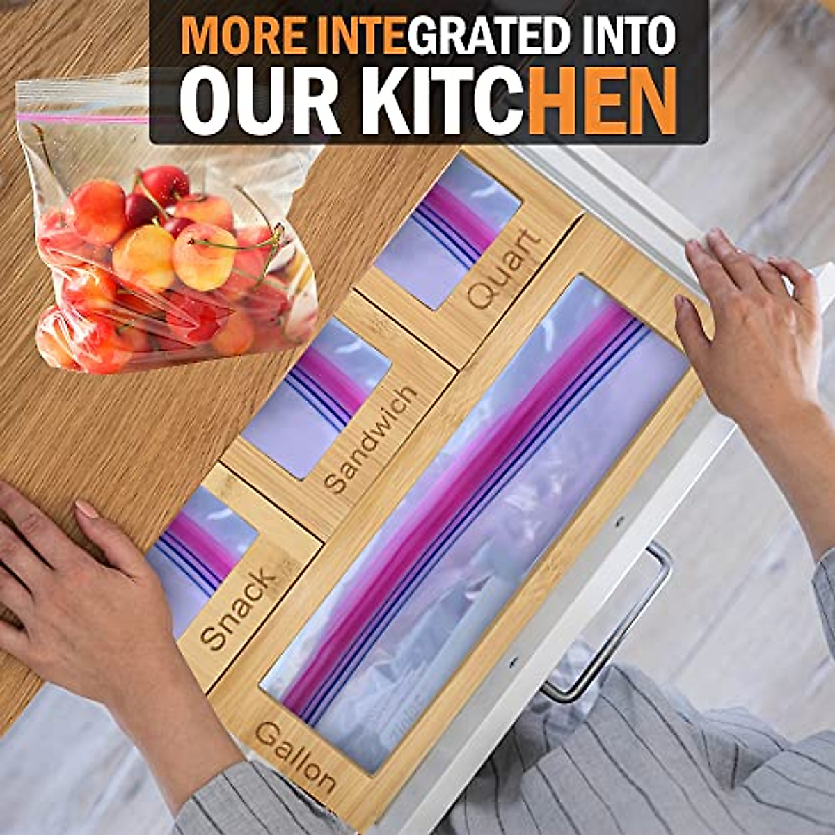 Ziplock Bag Organizer, Bamboo Ziplock Bag Organizer for Drawer, Kitchen Food Storage Bag Organizer Suitable for Gallon, Quart, Sandwich, Snack Bag, Sandwich Bag Dispenser Holders