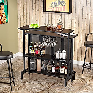 Tribesigns Home Bar Unit, 4 Tier Liquor Bar Table with Storage and Footrest, Modern Wine Bar Cabinet Mini Bar for Home Kitchen Pub, Black